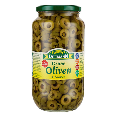 Feinkost Dittmann Oliven grün in Scheiben 450g – Feinkost Dittmann